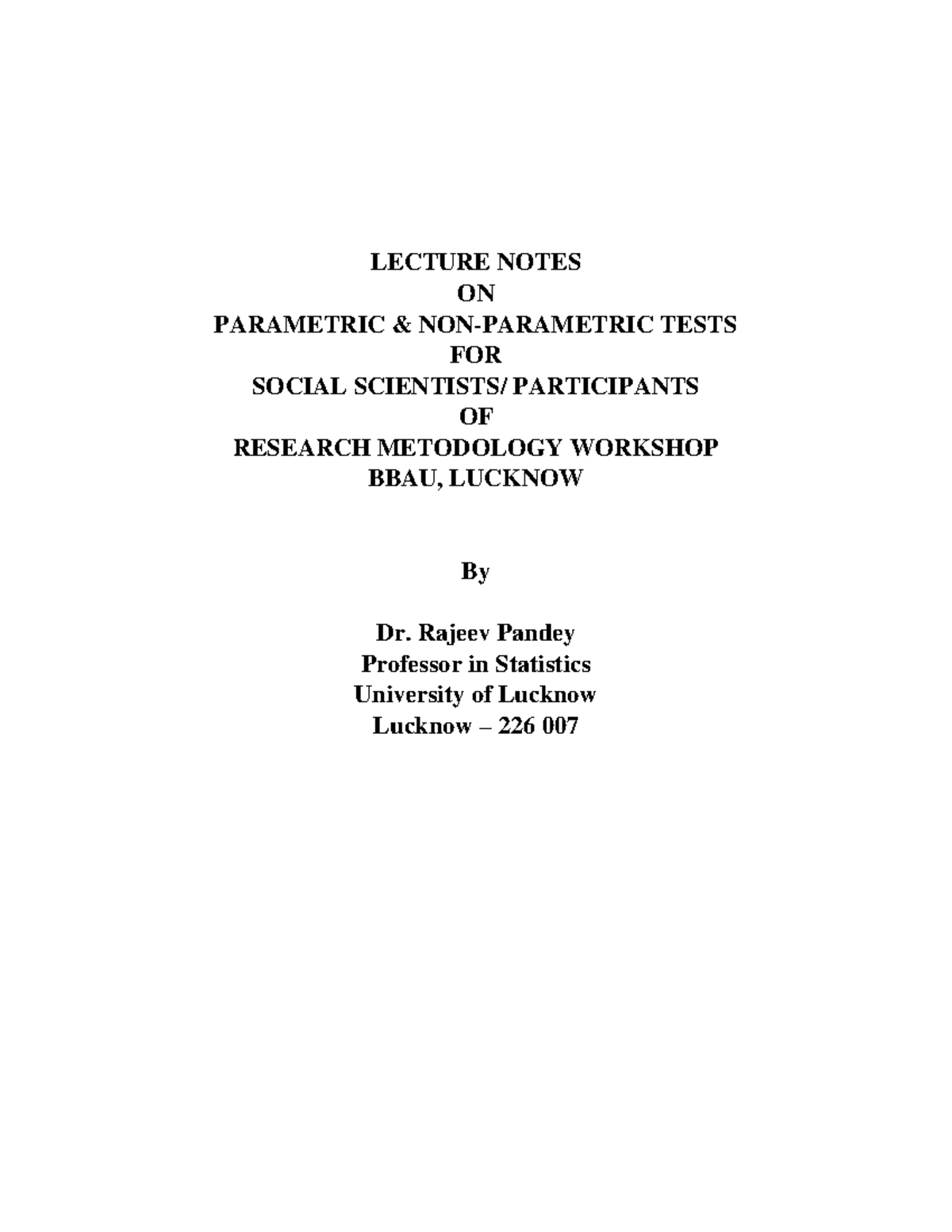 Parametric Test Lecture Notes On Parametric And Non Parametric Tests