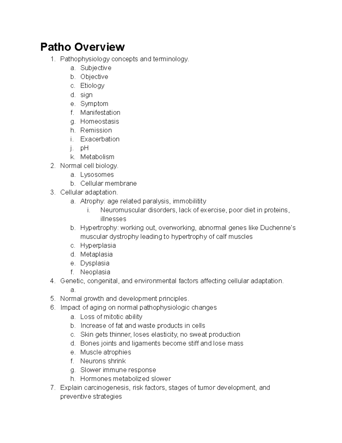 Test 1 Key concepts - Patho Overview Pathophysiology concepts and ...