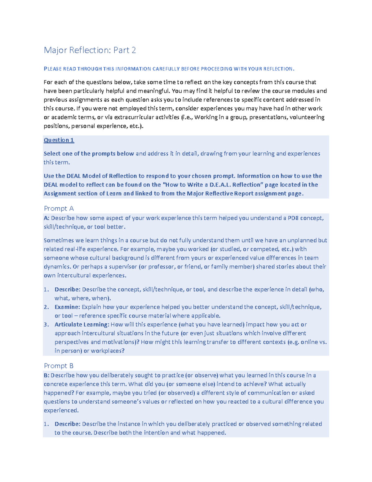 PD8-MRR-Part 2 - PD8 Final Assignment - Major Reflection: Part 2 PLEASE READ THROUGH THIS - Studocu