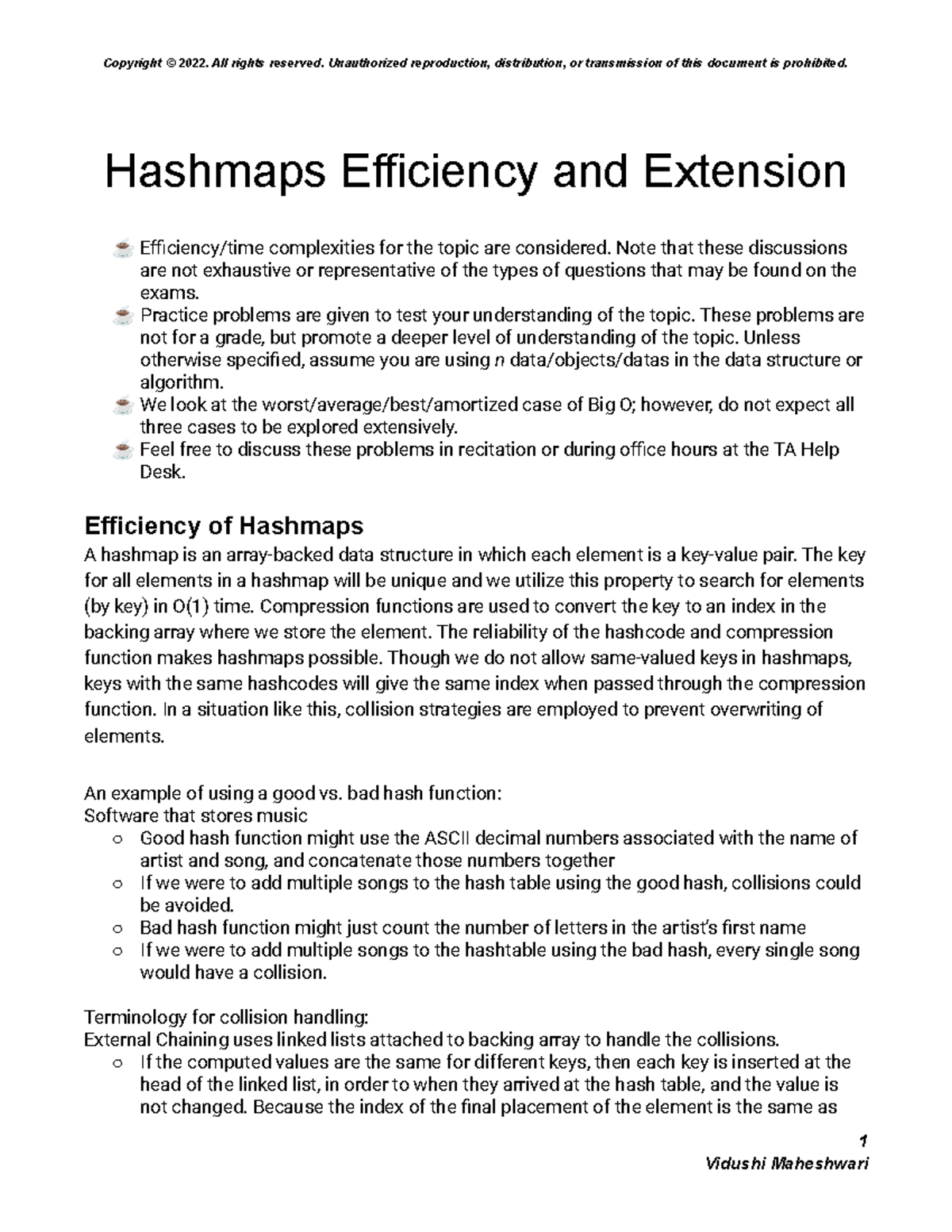 6. Hashmaps Efficiency and Extension Worksheet - Hashmaps Efficiency and Extension ☕ Efficiency ...