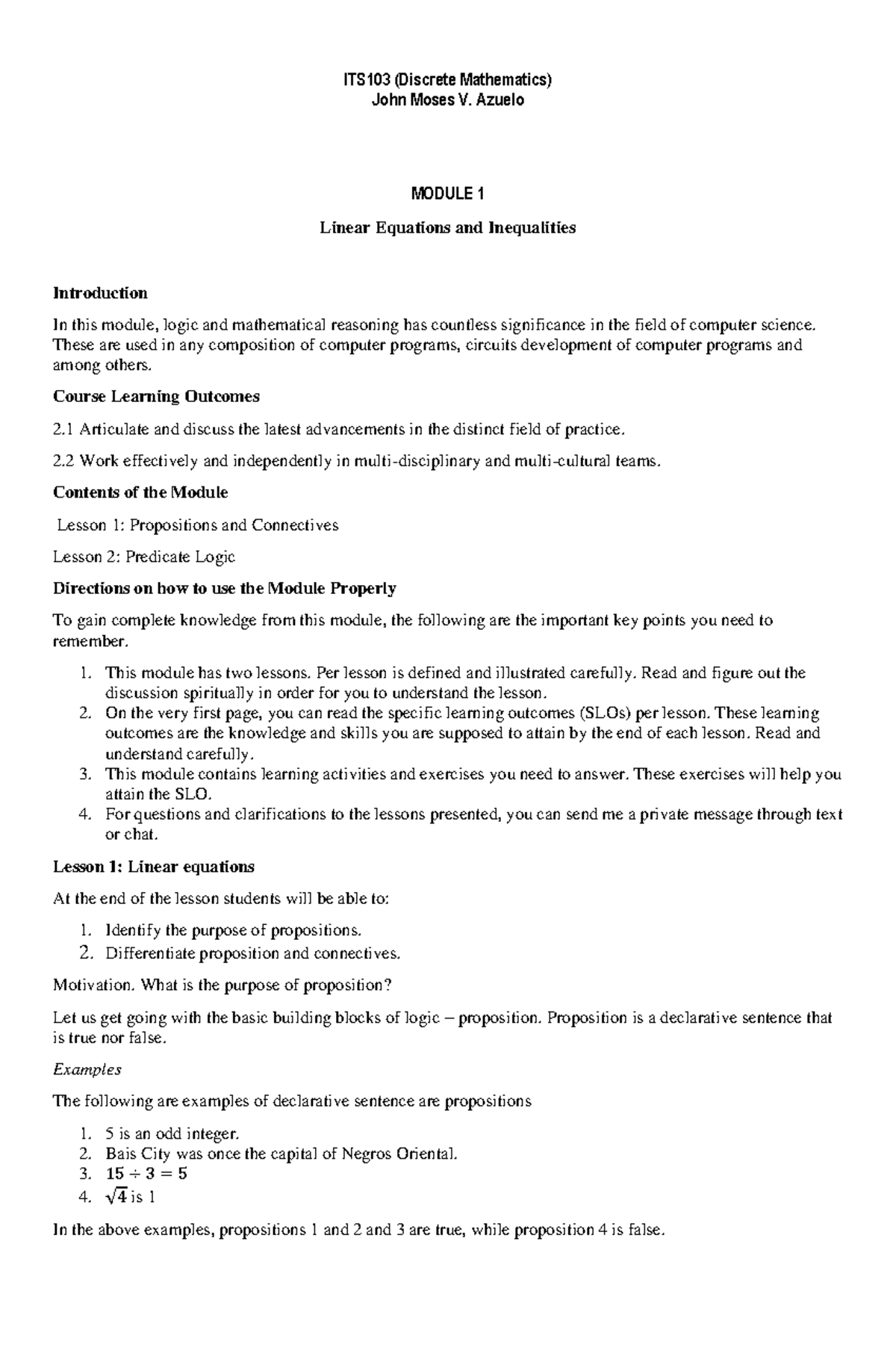 Discrete mathematics in module one - Research Results - West Neg - Studocu