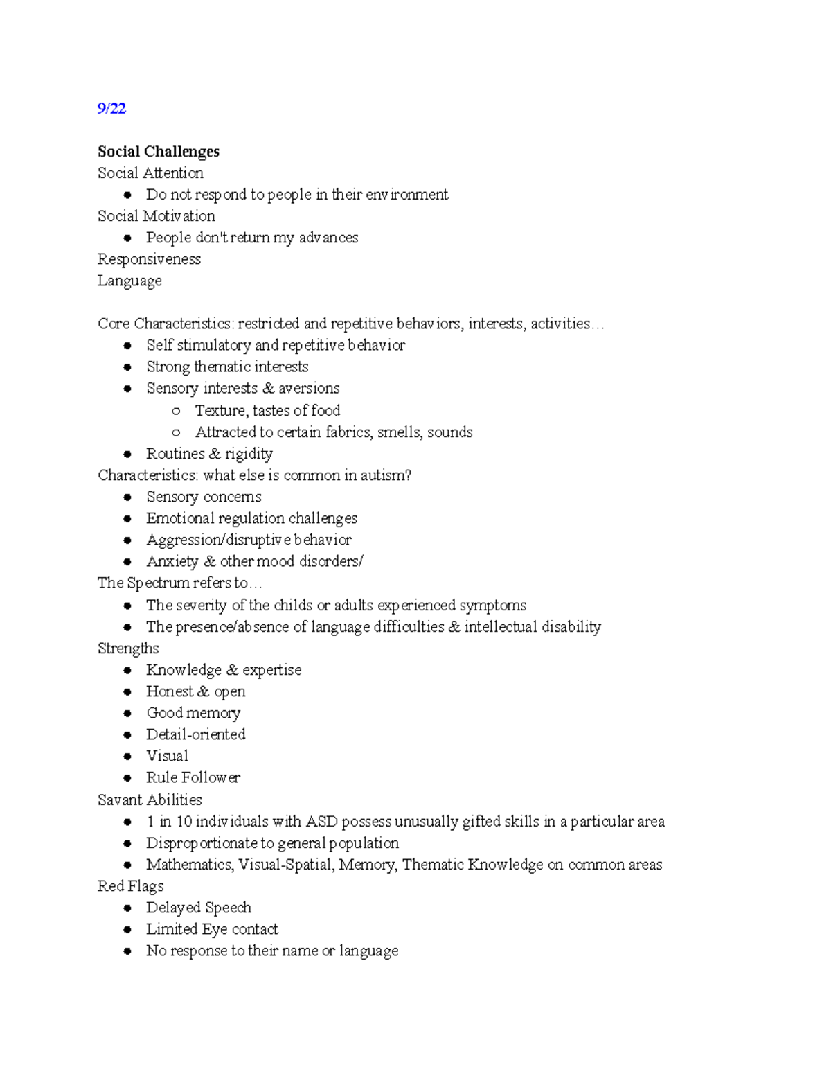 CNCSP 190 - Intro to Autism notes - 9/ Social Challenges Social ...