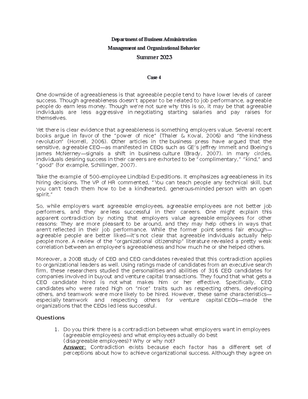 Case 4 solution - case analysis - Department of Business Administration ...