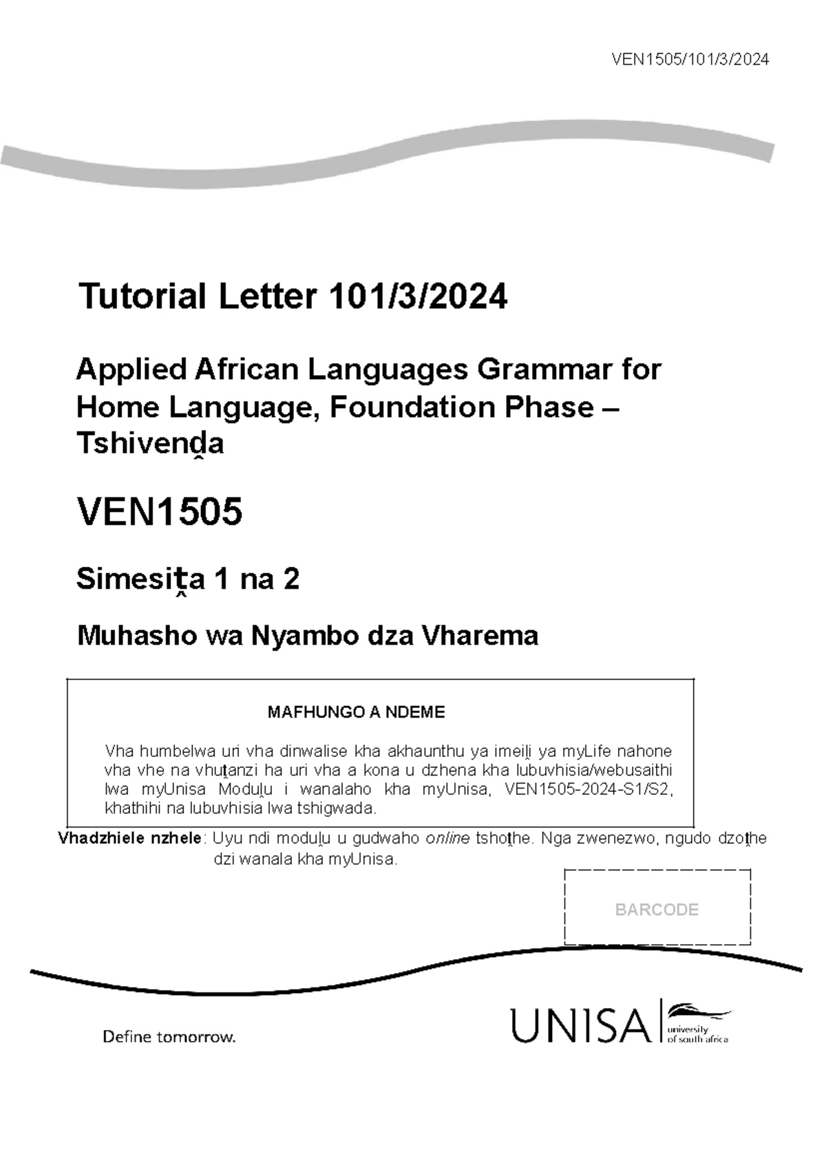VEN1505 TUT - summary - VEN1505/101/3/ Tutorial Letter 101/3/ Applied ...