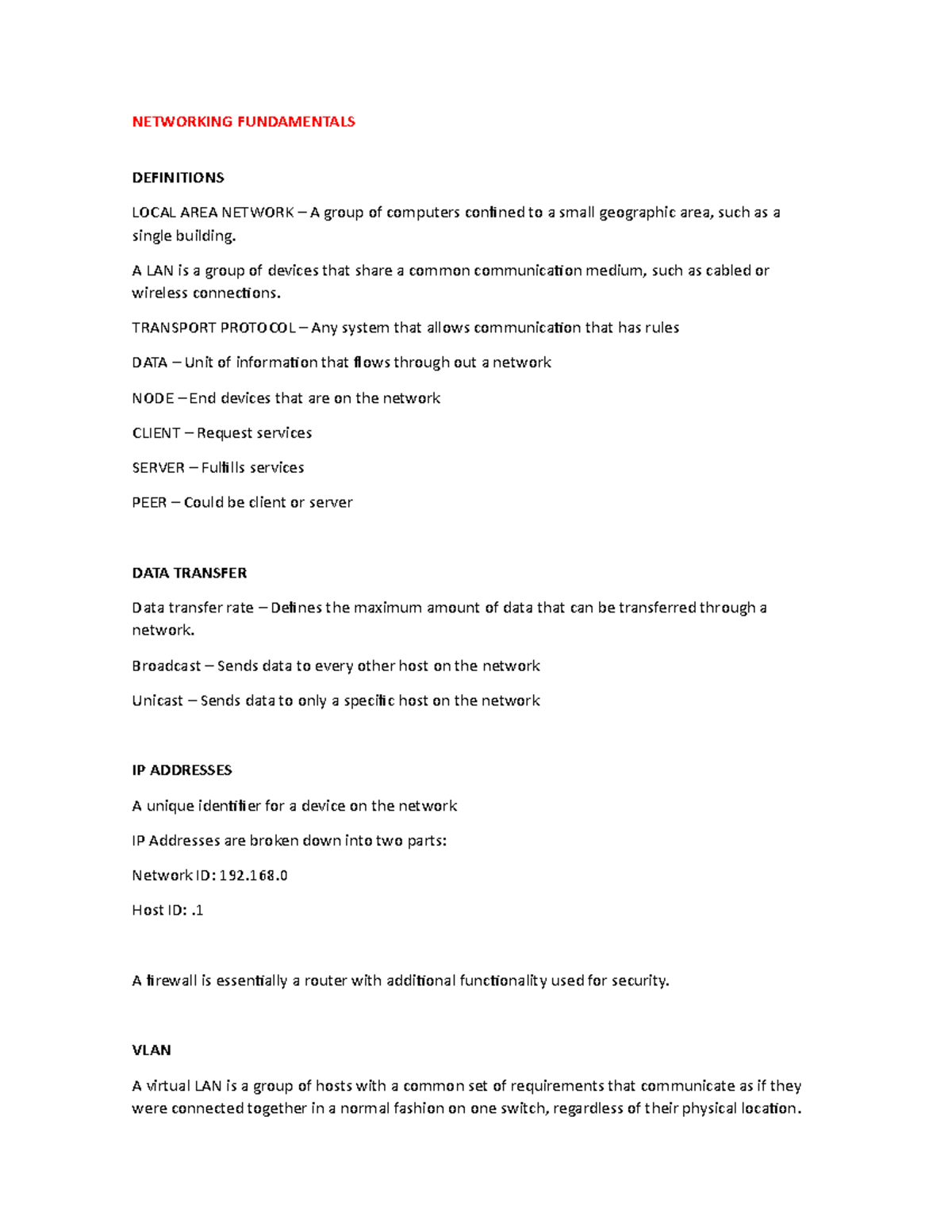 Networking Fundamentals Networking Fundamentals Definitions Local Area Network A Group Of