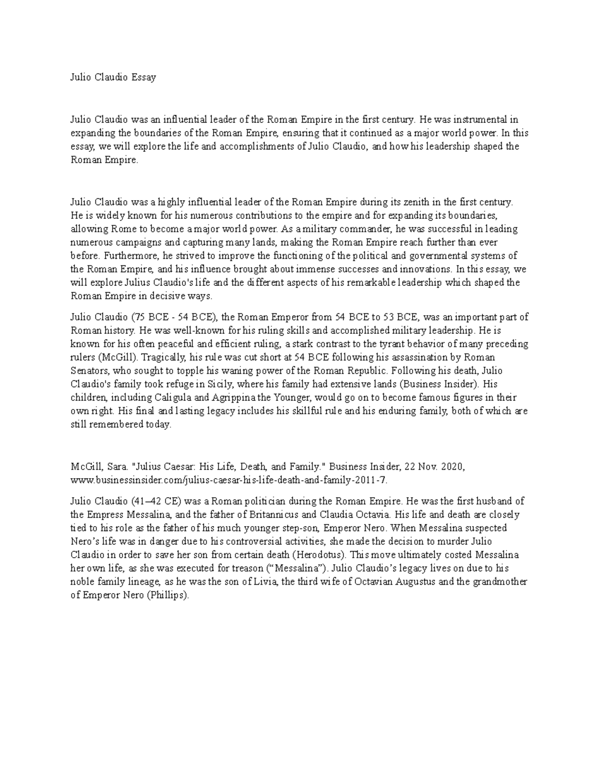 Julio Claudio Essay - hey you - Julio Claudio Essay Julio Claudio was ...