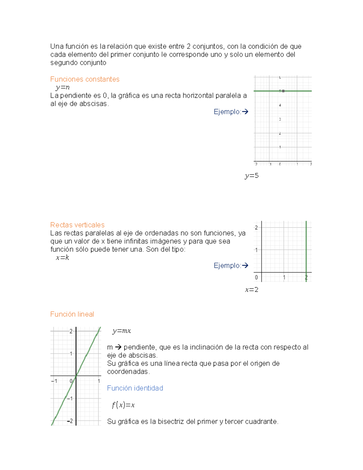 Funciones - Una función es la relación que existe entre 2 conjuntos ...