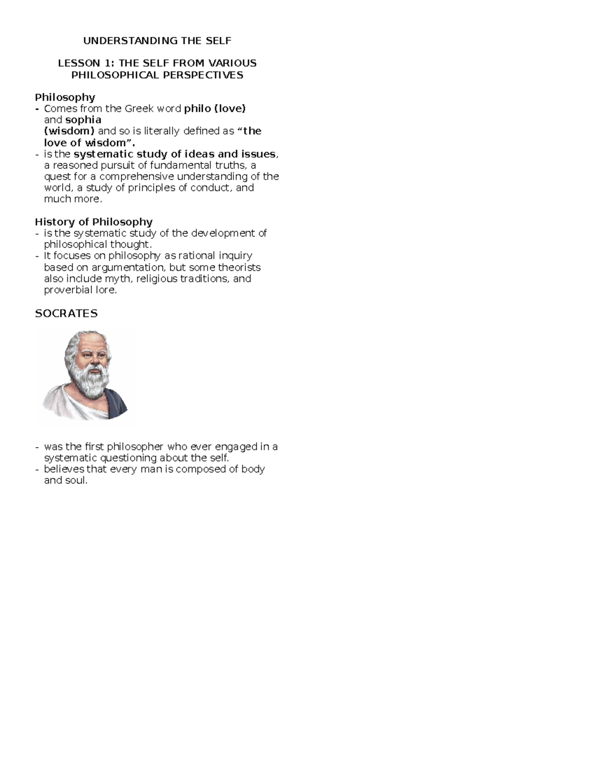 Lesson 1 - THE SELF FROM Various Philosophical Persperctives ...