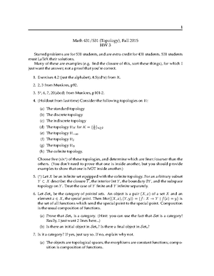 HW5 - Homework assignment 5 - 1 Math 431/531 (Topology), Fall 2015 HW 5 ...