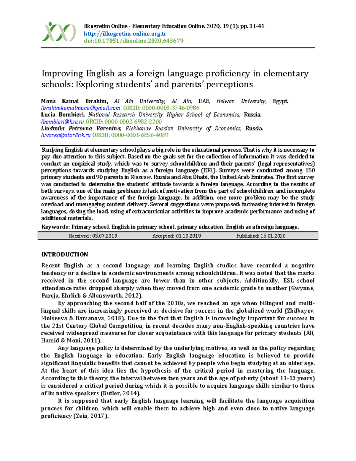 Improving English as a Foreign language proficiency in elementary ...
