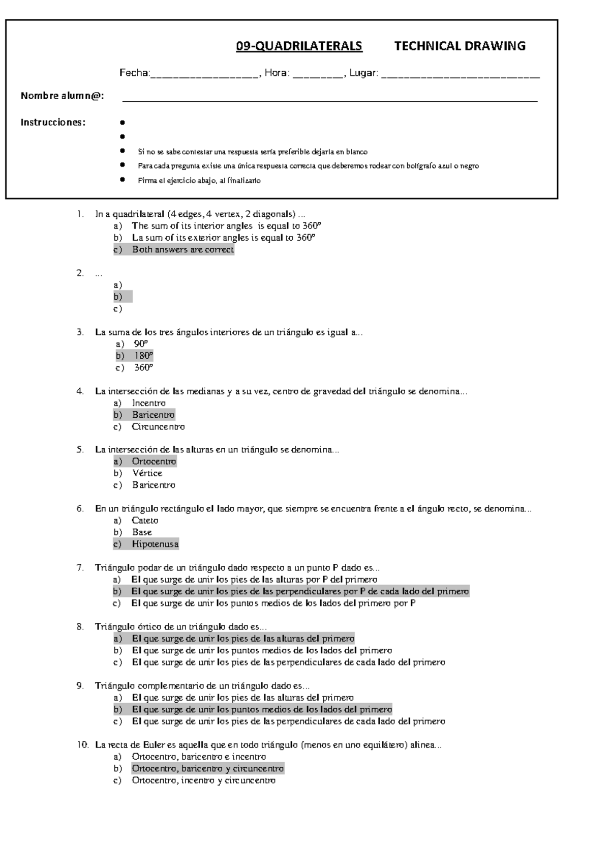 TFGE-09-Cuadrilaterals - 09 - QUADRILATERALS TECHNICAL DRAWING Fecha