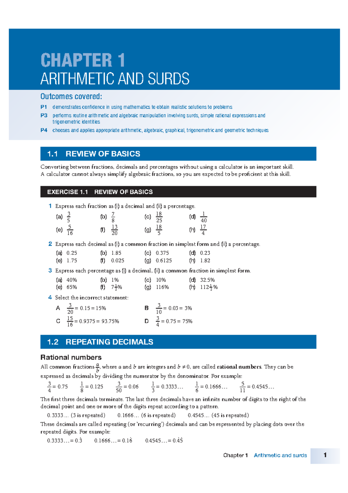 Year 10 ADV Preparation - Chapter 1 Arithmetic and surds 1 1 REVIEW OF ...