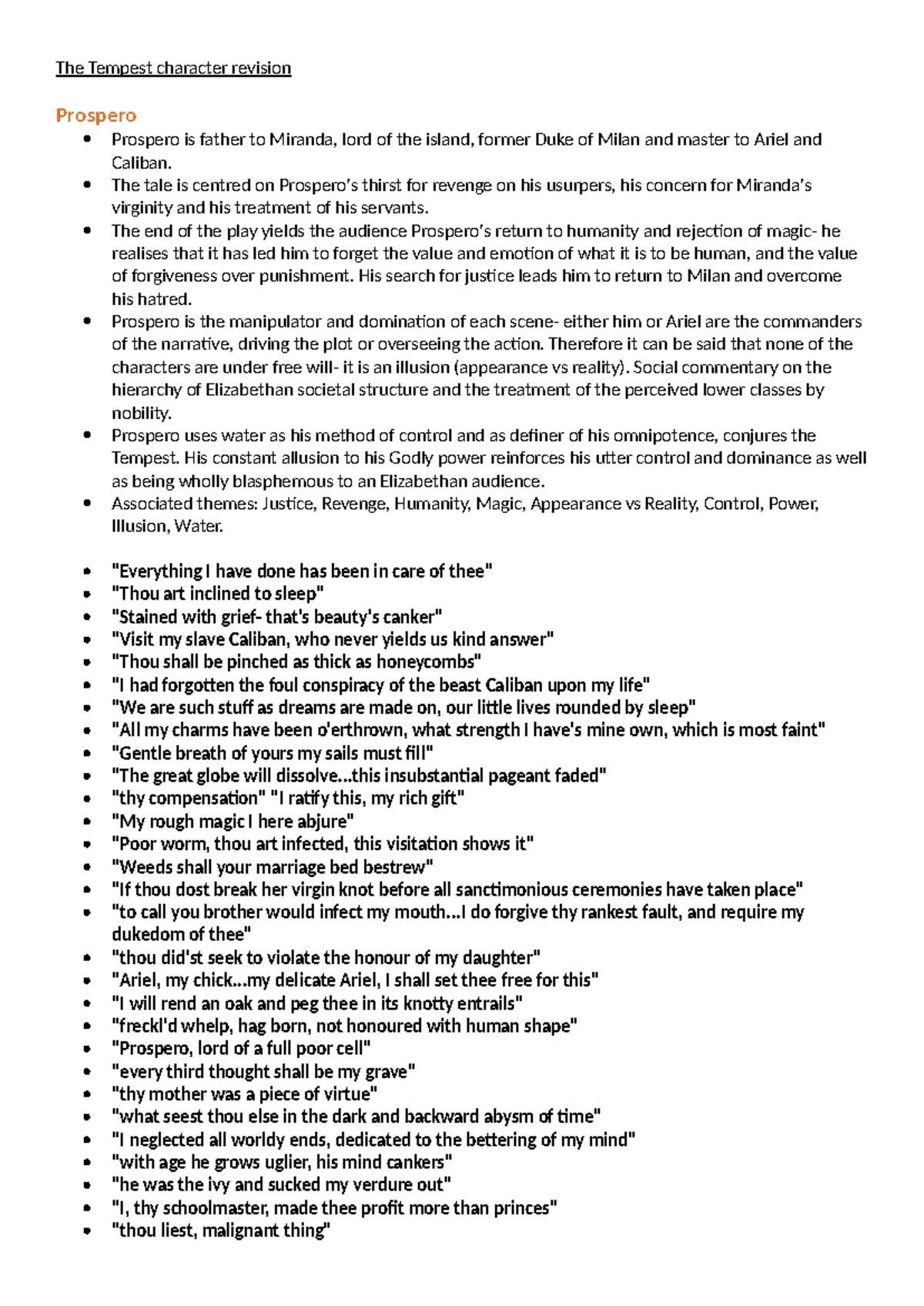 Character revision - The Tempest character revision Prospero Prospero ...