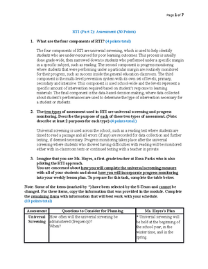 IRIS Module 1 Assessment - RTI (Part 1): An Overview Assessment Lucy J. Mohr 3/6/ Take some time ...