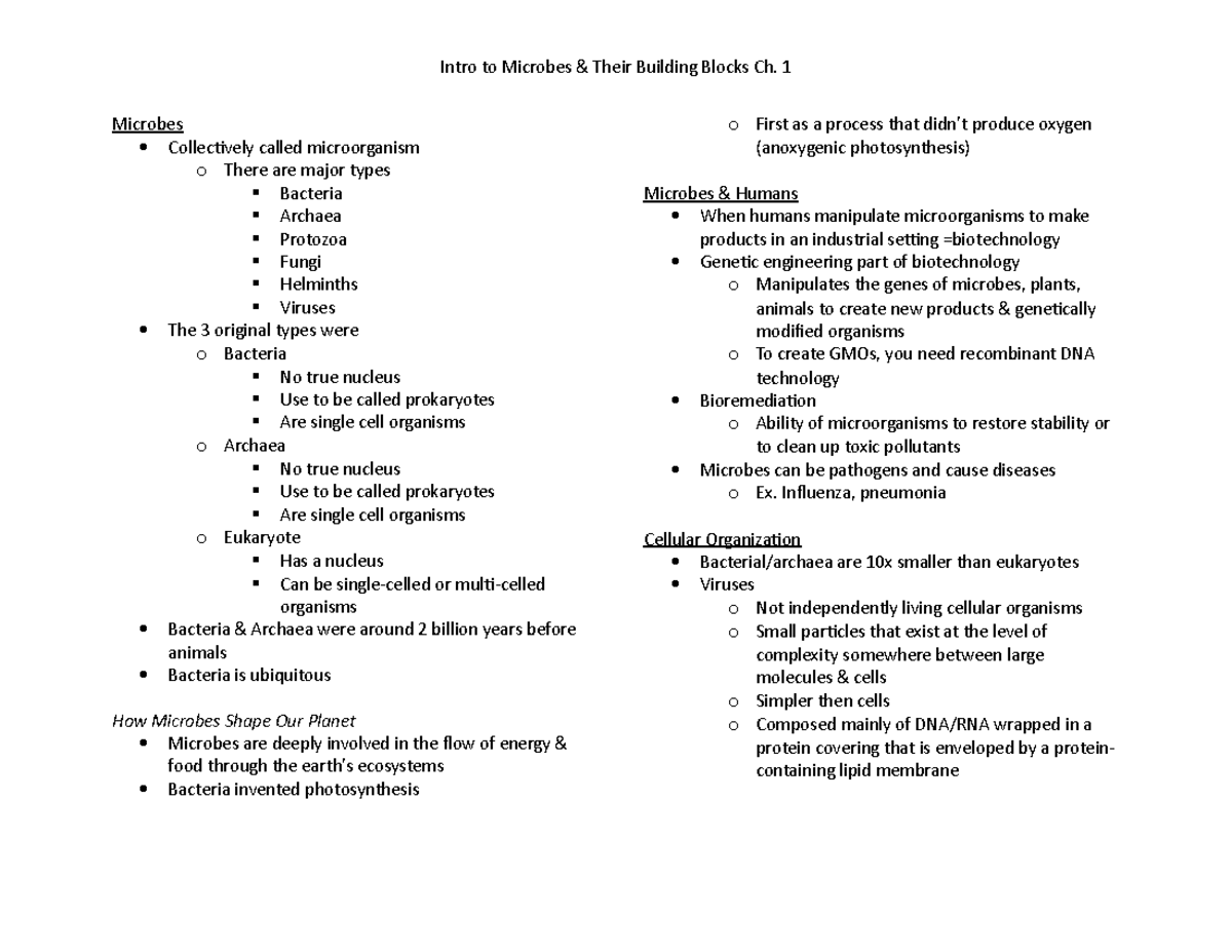 Ch. 1 - read the textbook with notes - Microbes Collectively called ...