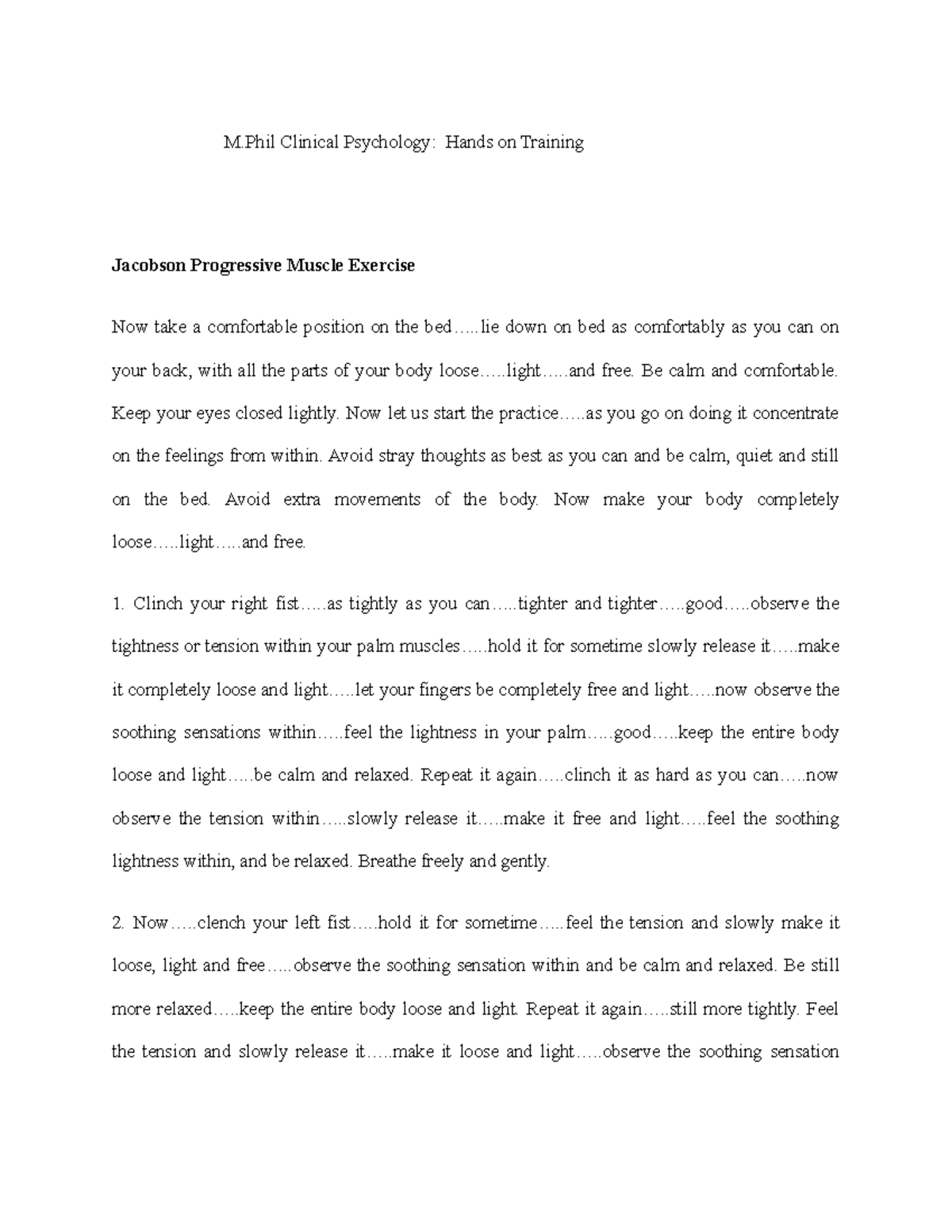 JPMR - M Clinical Psychology: Hands on Training Jacobson Progressive ...