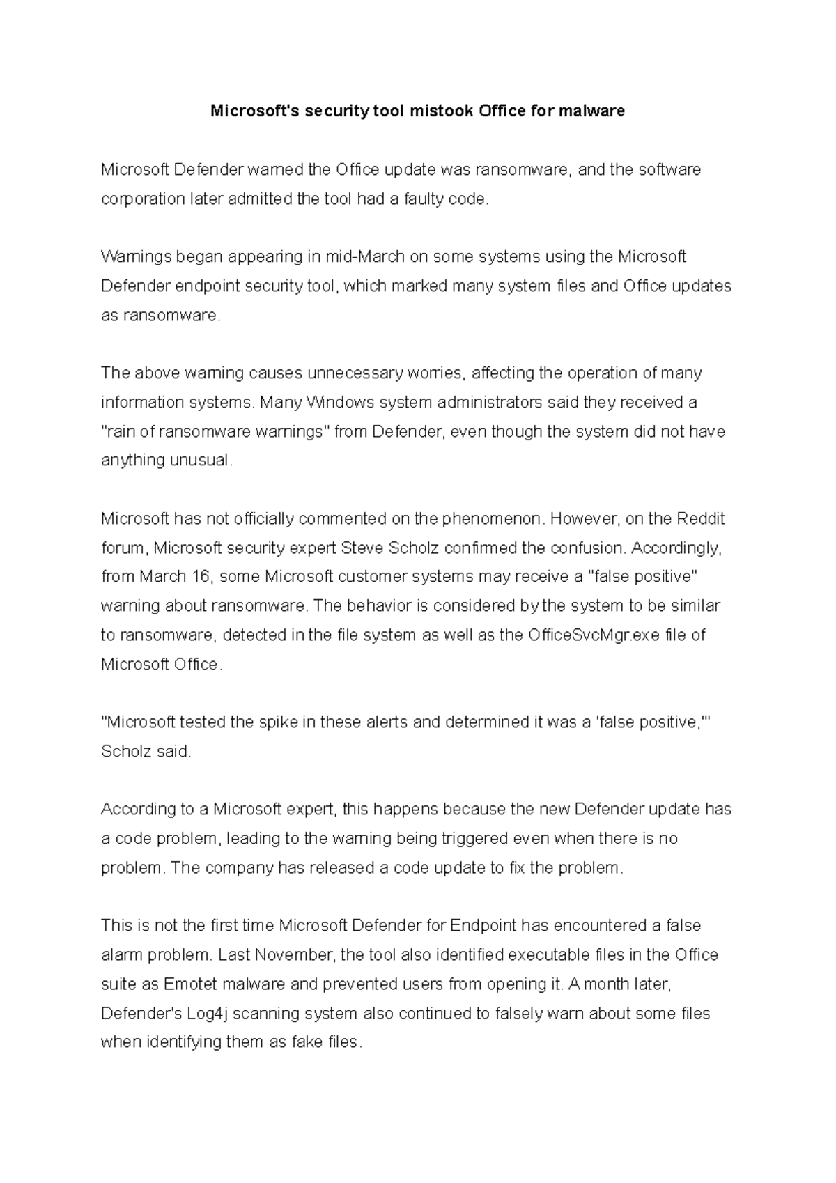 Microsofts Security Tool Mistook Office For Malware Warnings Began