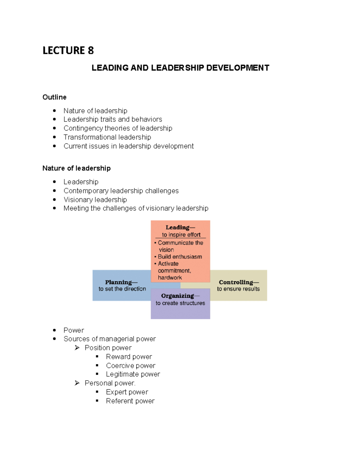 Lecture 8 - GMS 200 Chapter notes - LECTURE 8 LEADING AND LEADERSHIP ...