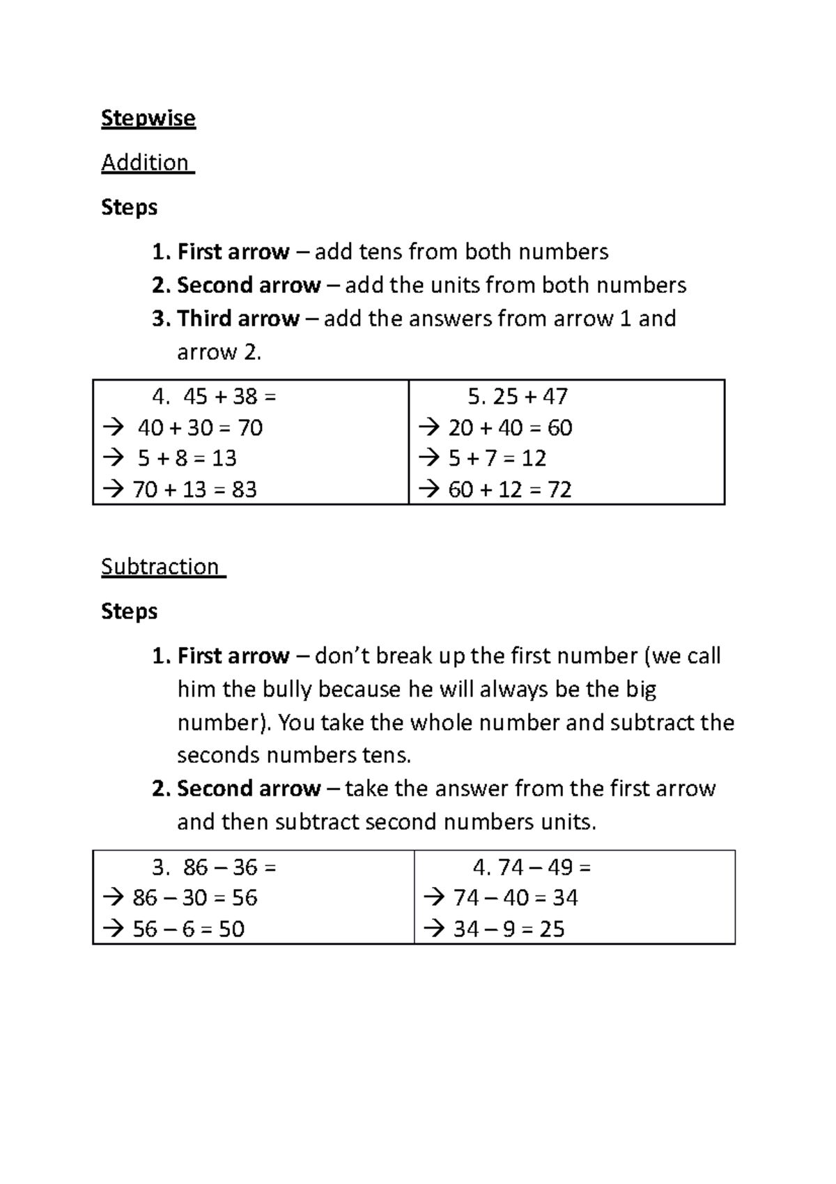 Extention and remediation - Stepwise Addition Steps First arrow – add ...