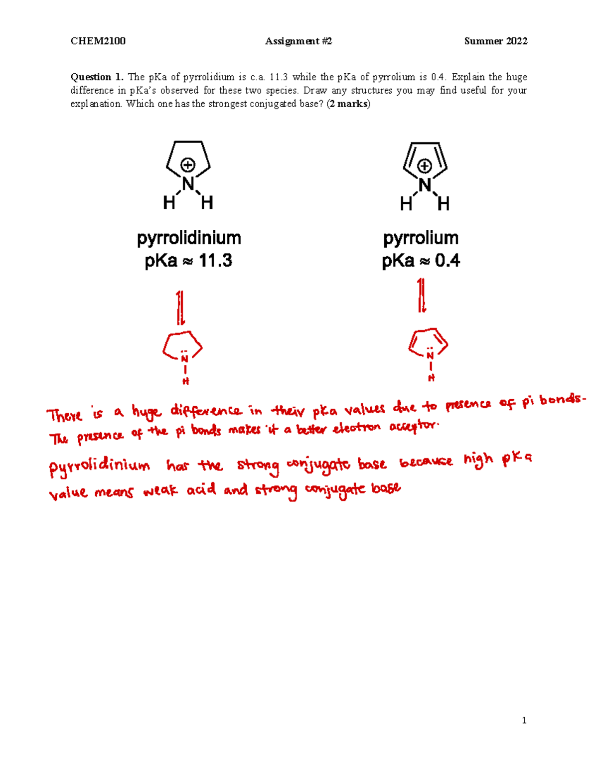 CHEM 1 - 1st assignment - CHEM2100 Assignment #2 Summer 2022 1 Question ...