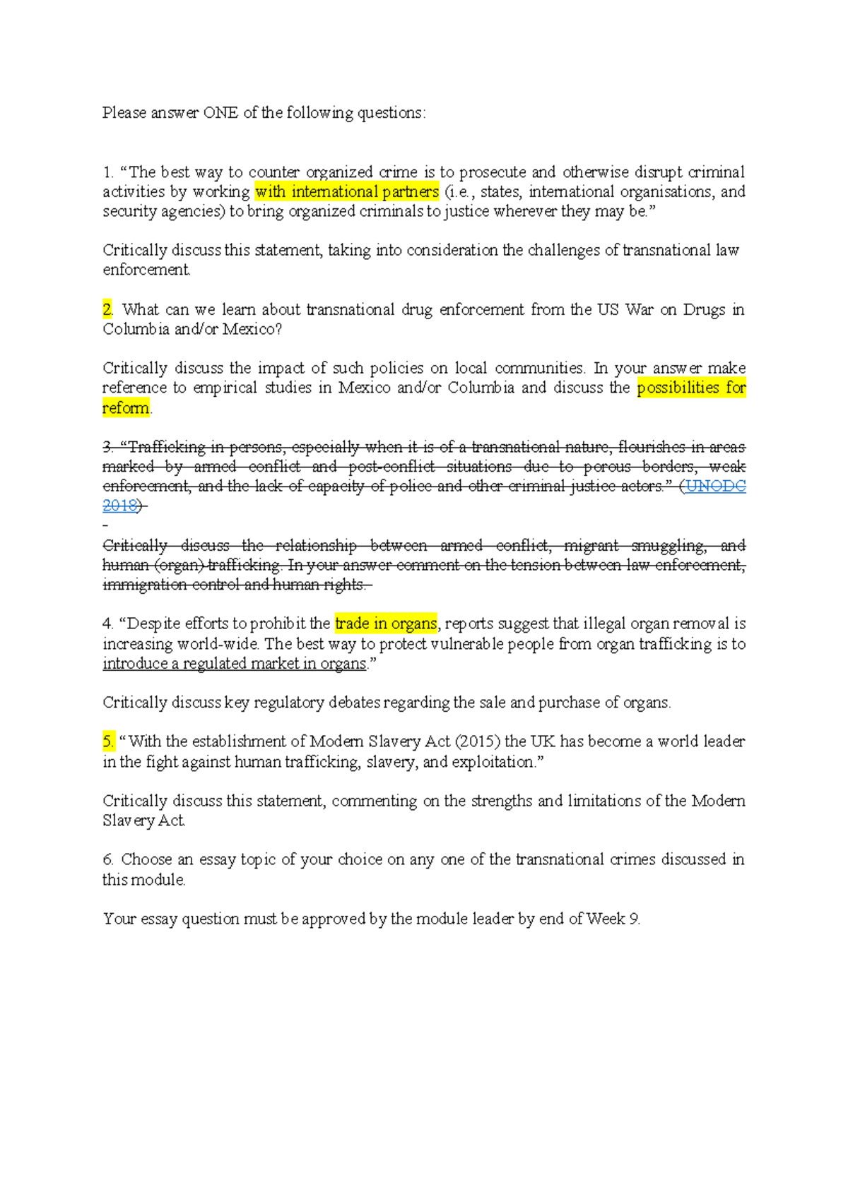 Law 363 Coursework Questions (Provisional) - Please answer ONE of the ...