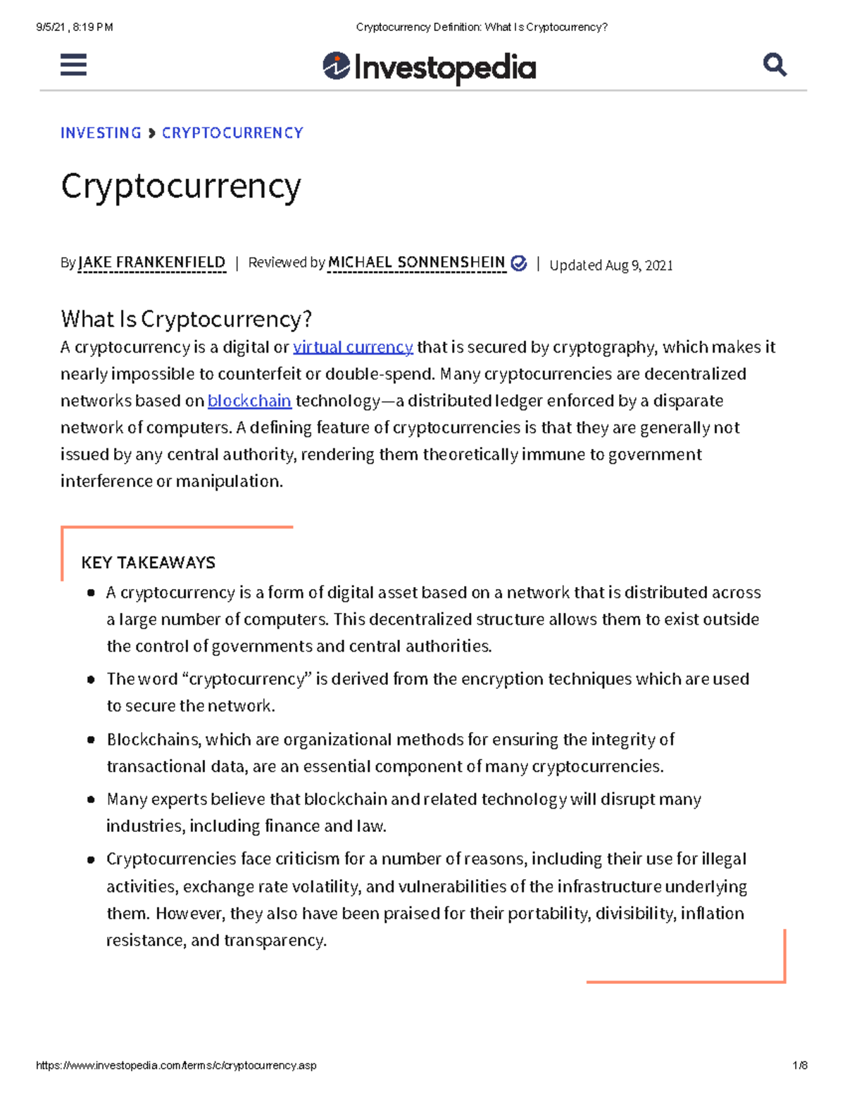 Cryptocurrency Definition What Is Cryptocurrency - Economics Theory - KU - Studocu