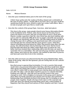 PSY 530 Week 4 Assignment - CC530: Group Processes Notes Date: 6/2 ...