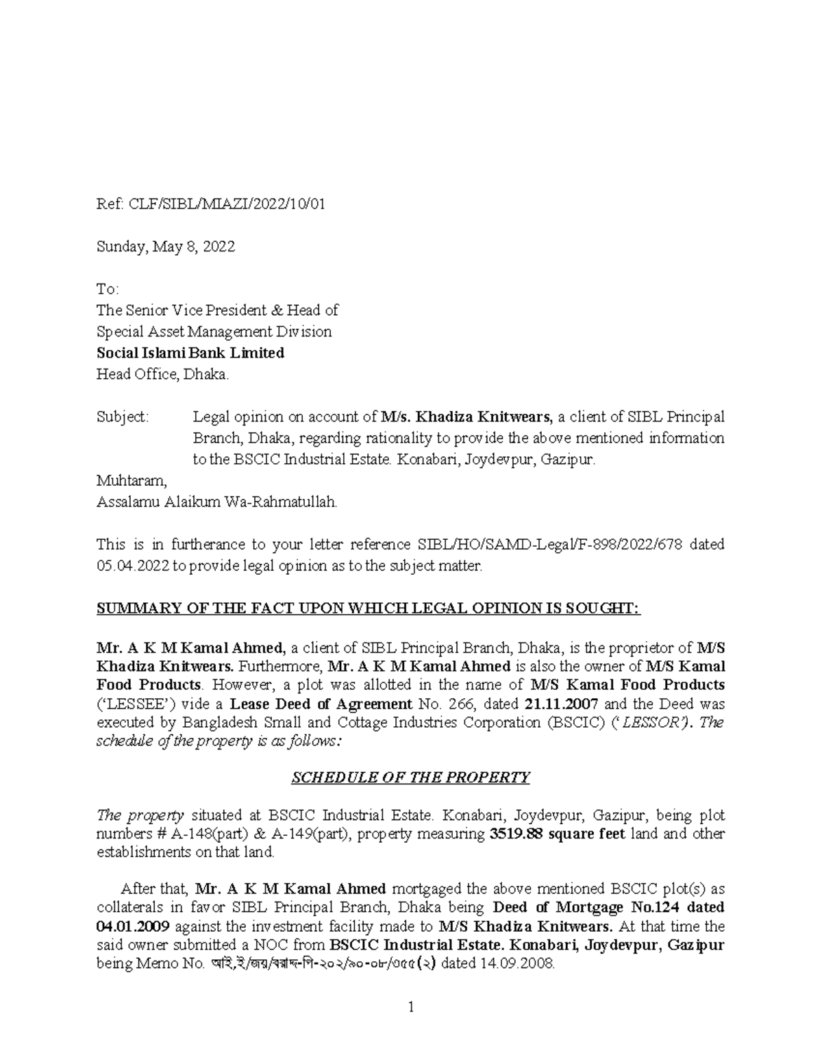 01-Final-Legal Opinion - Ref: CLF/SIBL/MIAZI/2022/10/ Sunday, May 8 ...