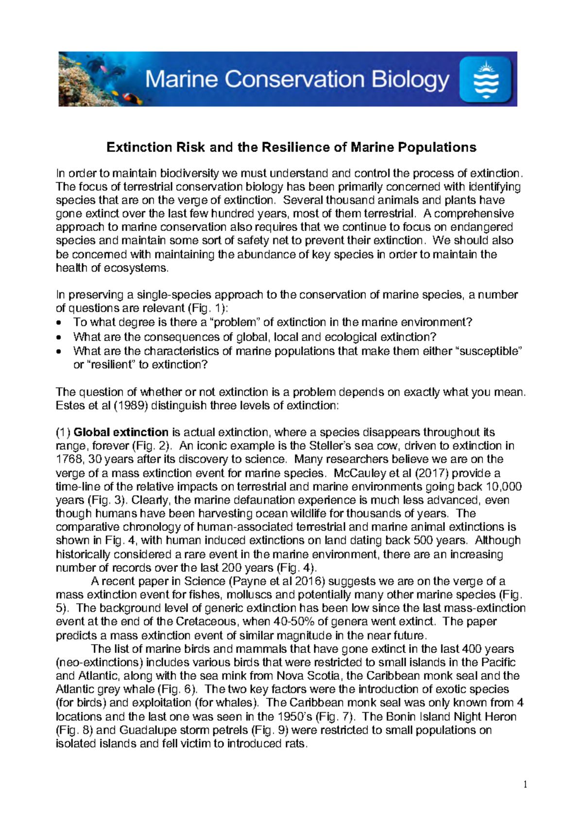 Lecture 19 - notes and figures - Extinction Risk and the Resilience of ...
