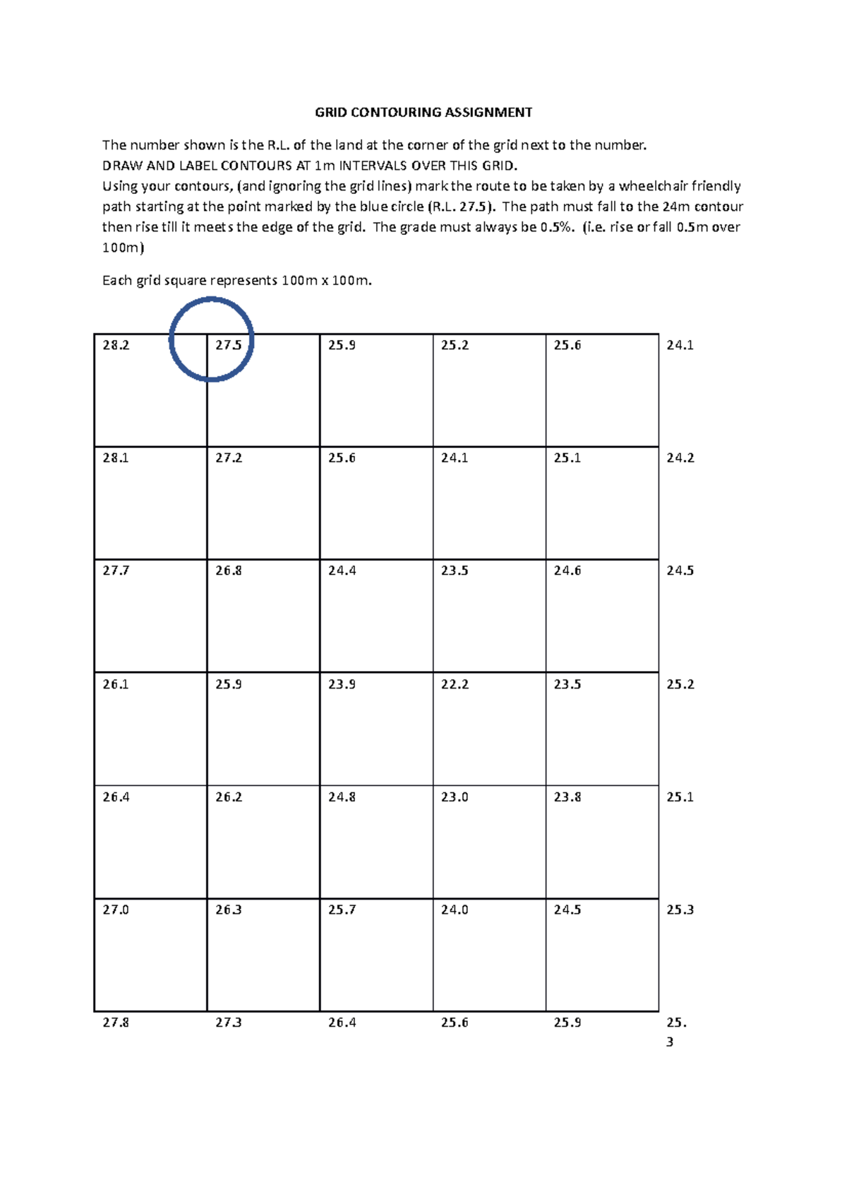 Contour Grid 2 v2 - GRID CONTOURING ASSIGNMENT The number shown is the ...