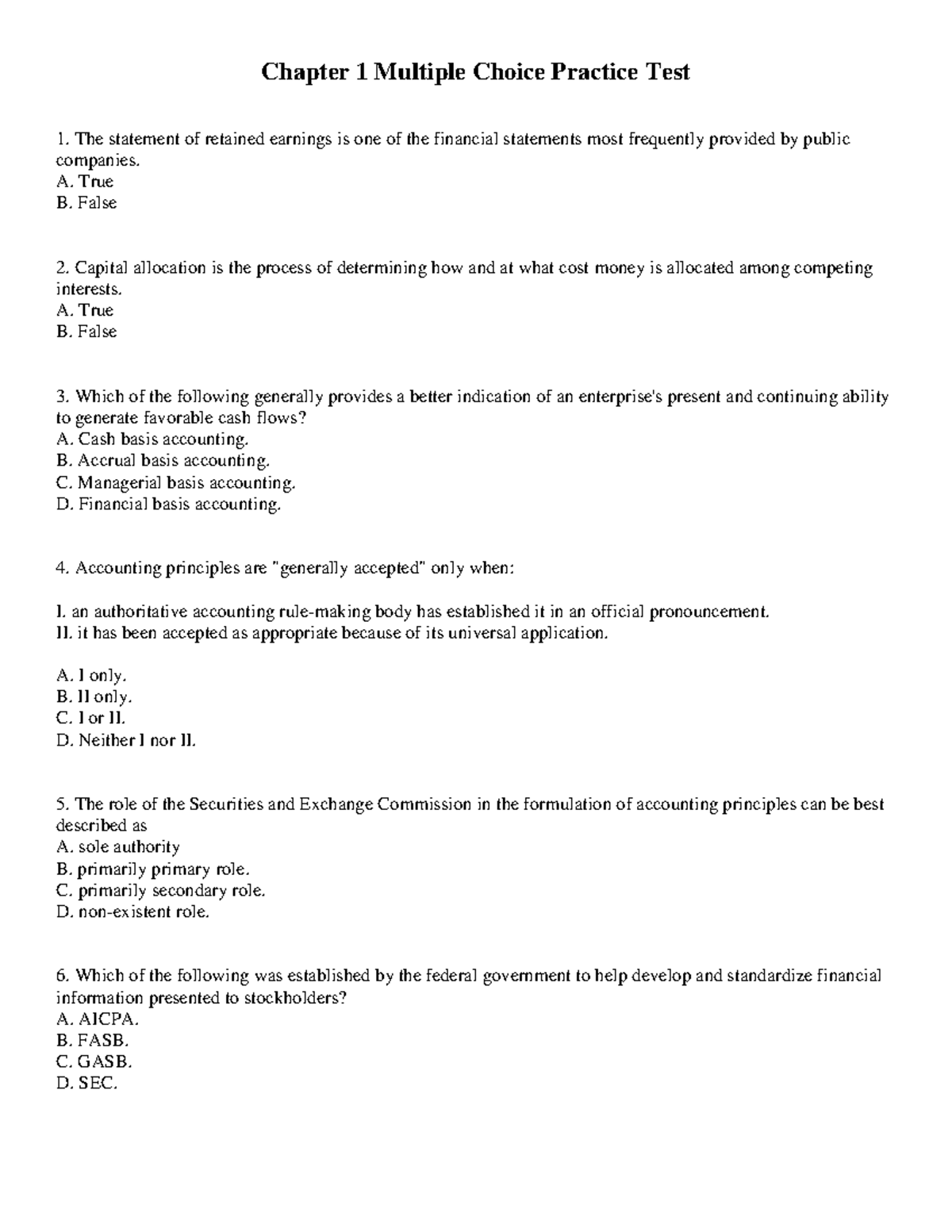 Ch. 1 - Practice Multiple Choice Test - Chapter 1 Multiple Choice ...