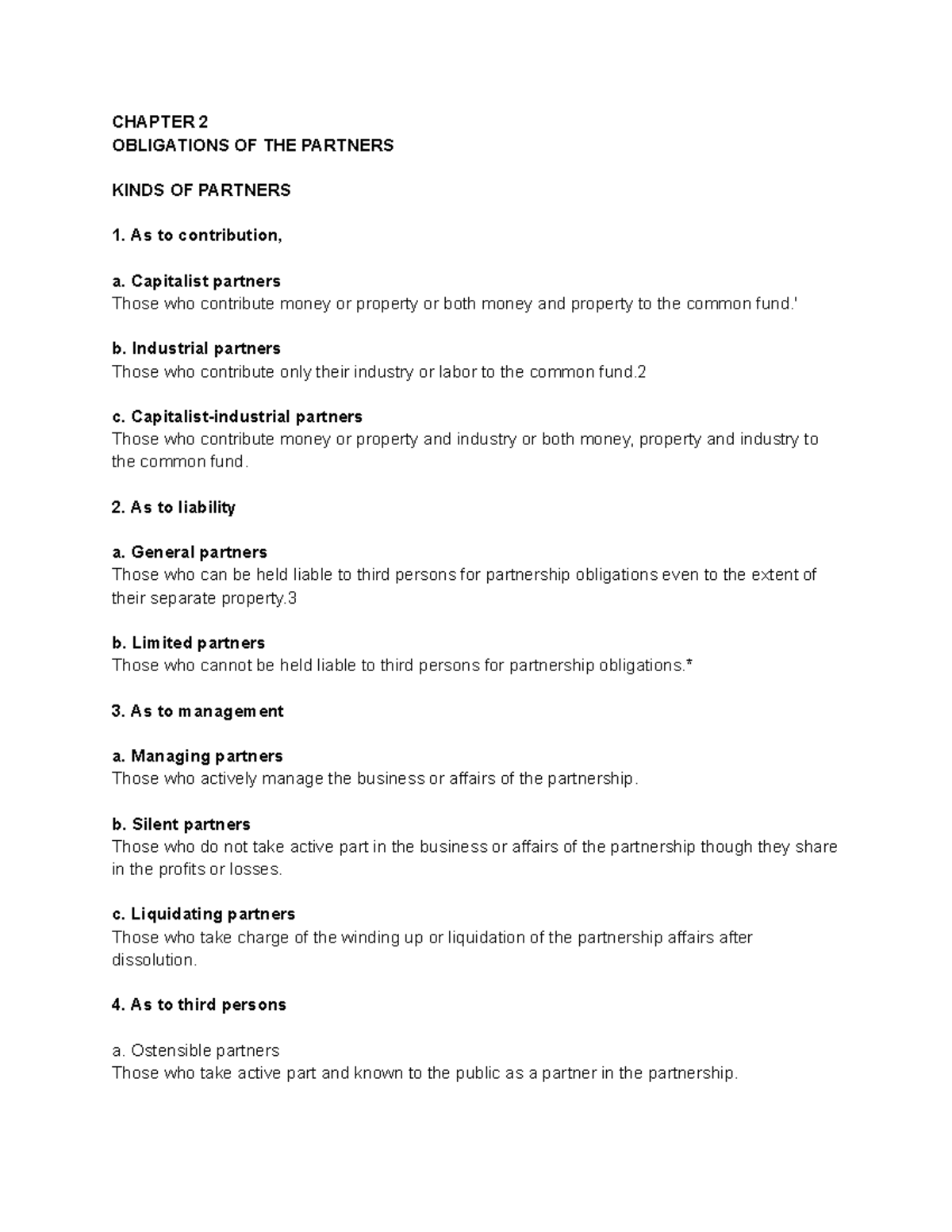 BLR - Business Law - CHAPTER 2 OBLIGATIONS OF THE PARTNERS KINDS OF ...