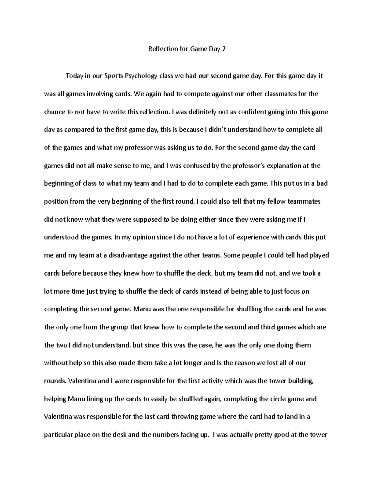 Reflection 2 - Sports Psychology - Reflection for Game Day 2 Today in ...