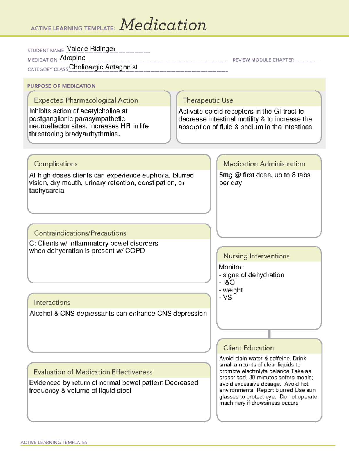 Medication Atropine - ACTIVE LEARNING TEMPLATES Medication STUDENT NAME ...