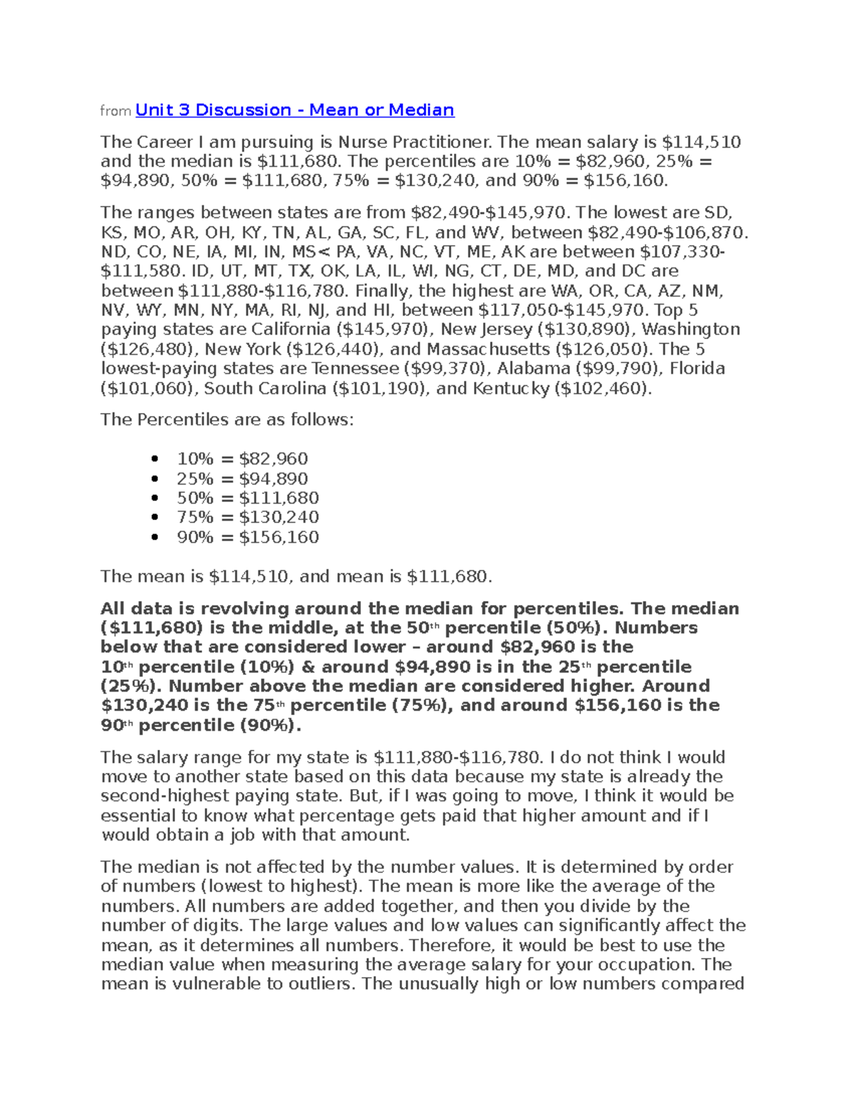 Unit 3 Discussion - Median or Mean - from Unit 3 Discussion - Mean or ...