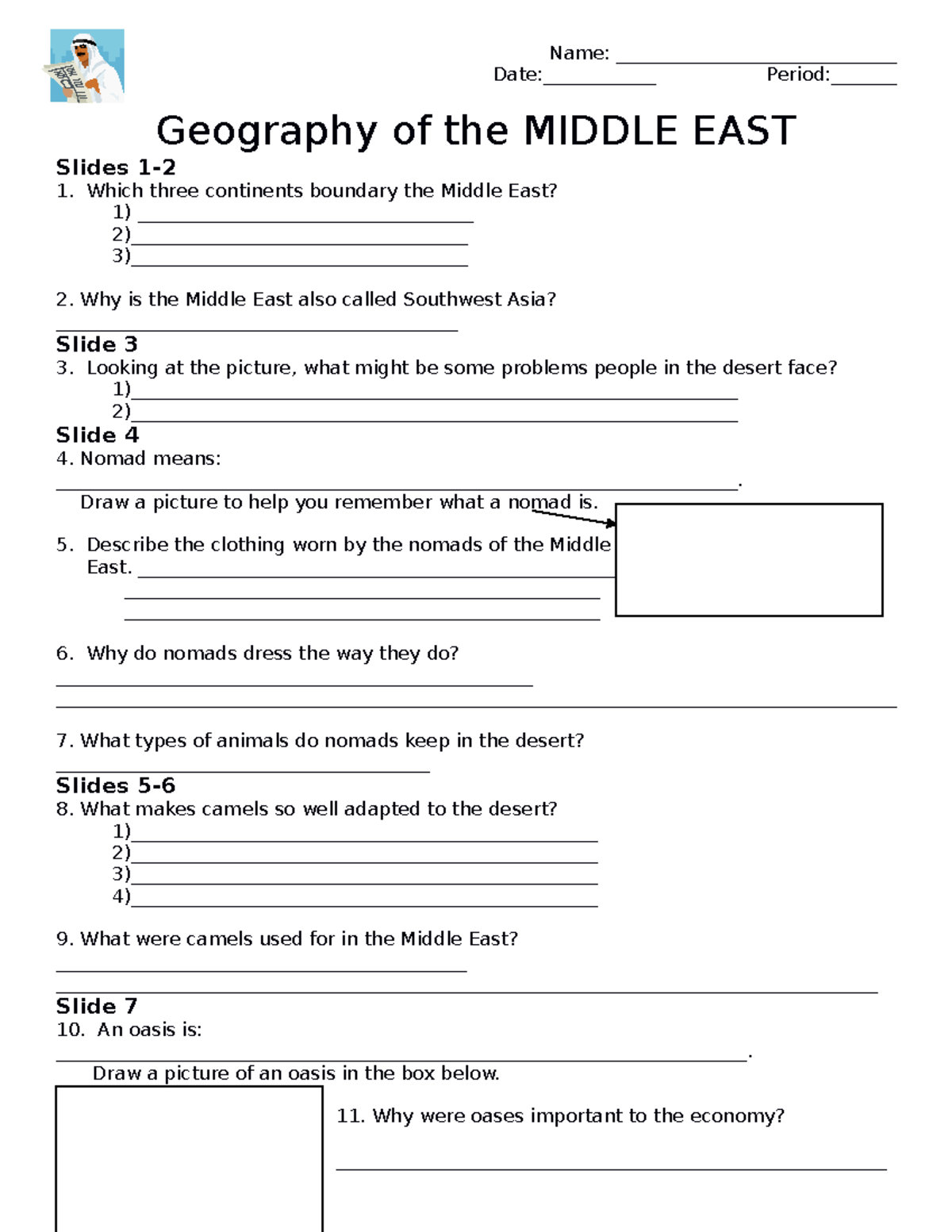 Middle East Geography Questions 1 - Name ...