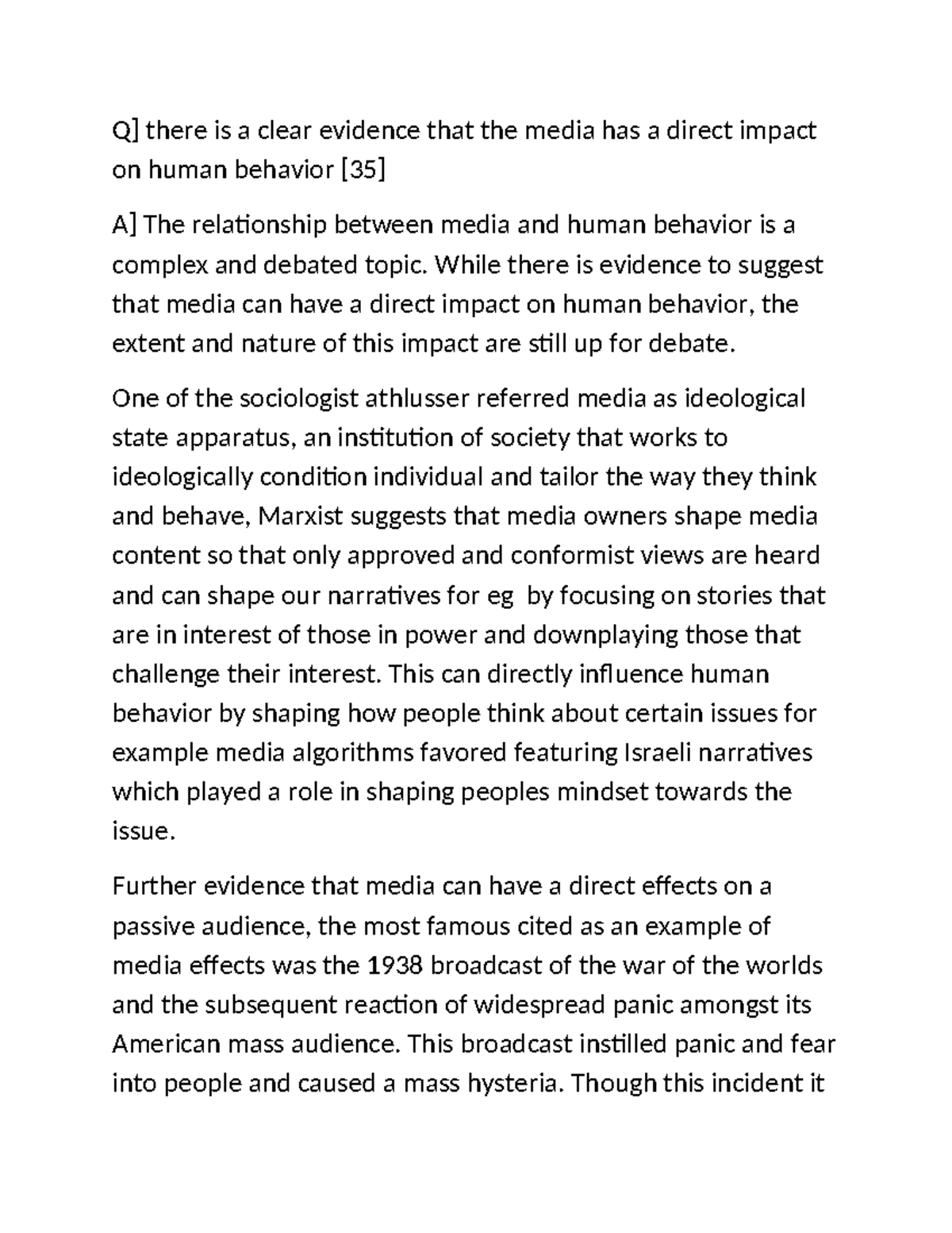 Media affects - Q] there is a clear evidence that the media has a ...