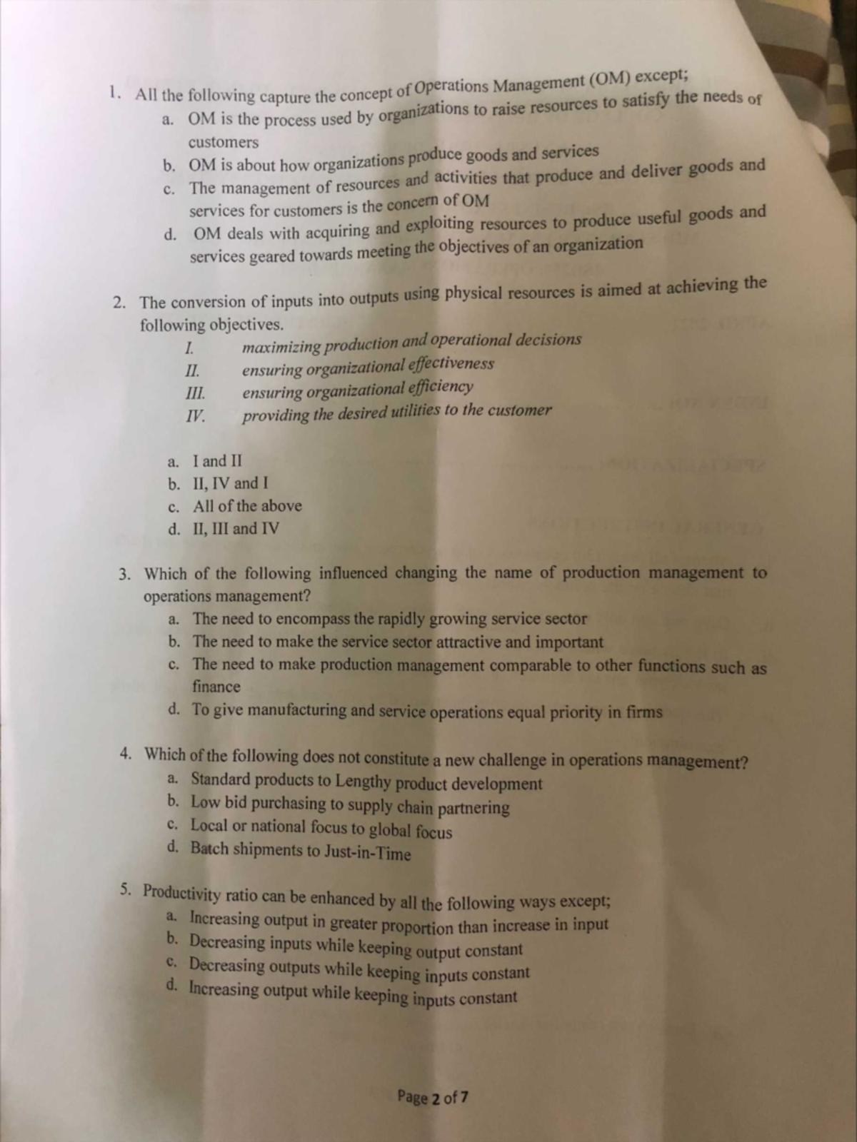 OPM mid semester - 1. All the following the concept of Operations ...