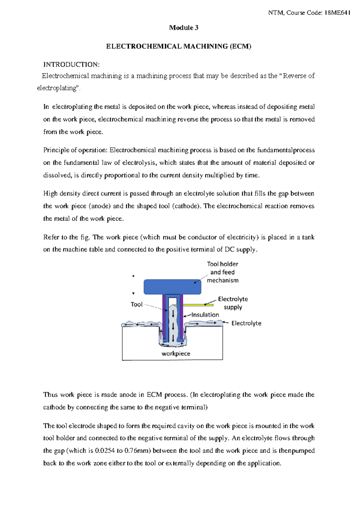 Non-Traditional Machining - Module 3 ELECTROCHEMICAL MACHINING (ECM ...