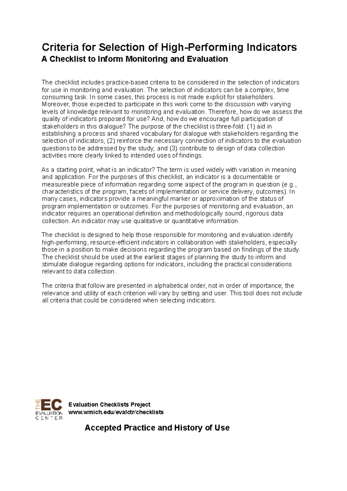 Logic Model Checklist Sample Resource Mac Donald 2013 - Criteria for ...