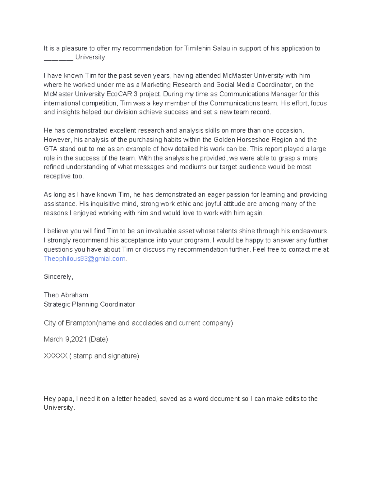 Research letter of recommendation - It is a pleasure to offer my ...