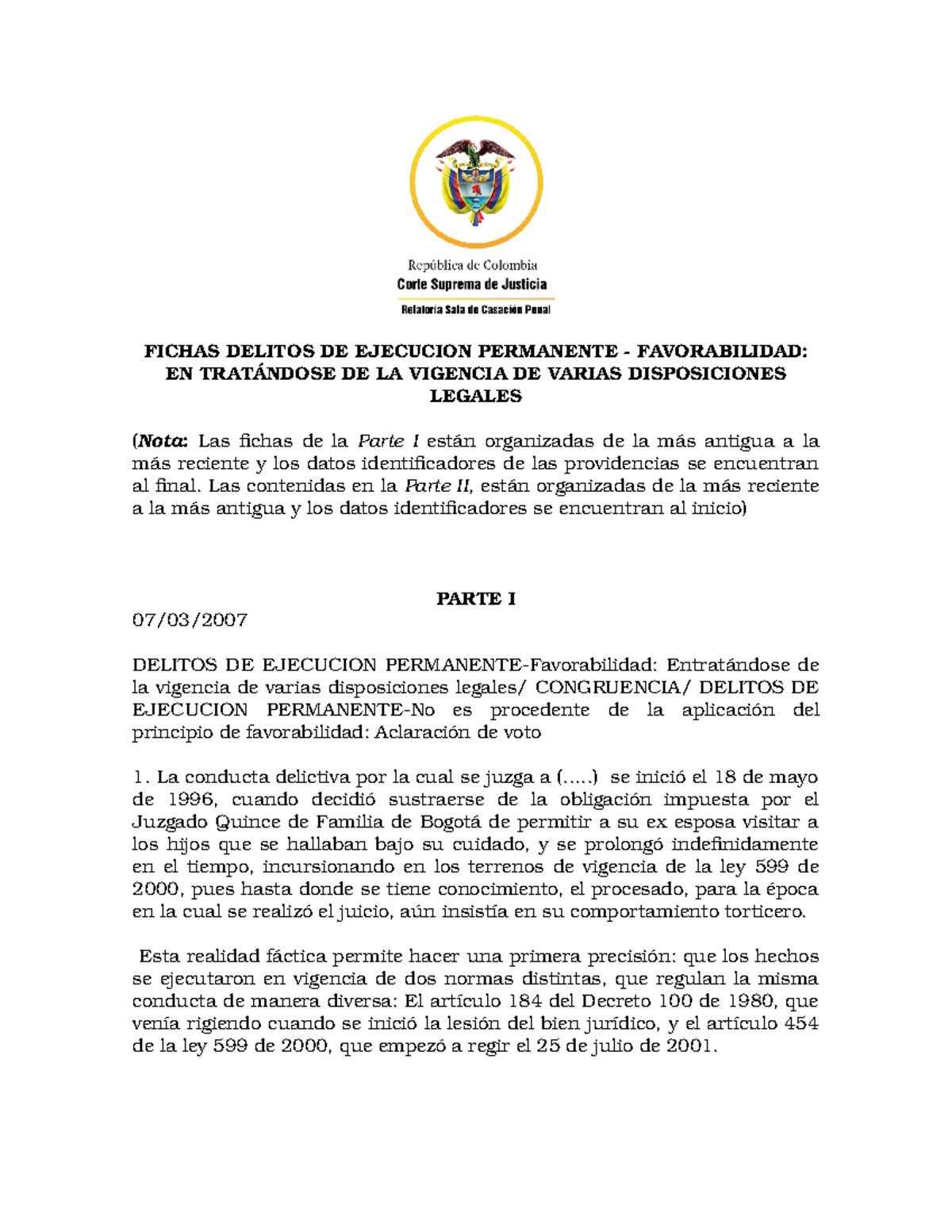 Fichas Delitos DE Ejecucion Permanente Favorabilidad Vigencia DE Varias ...