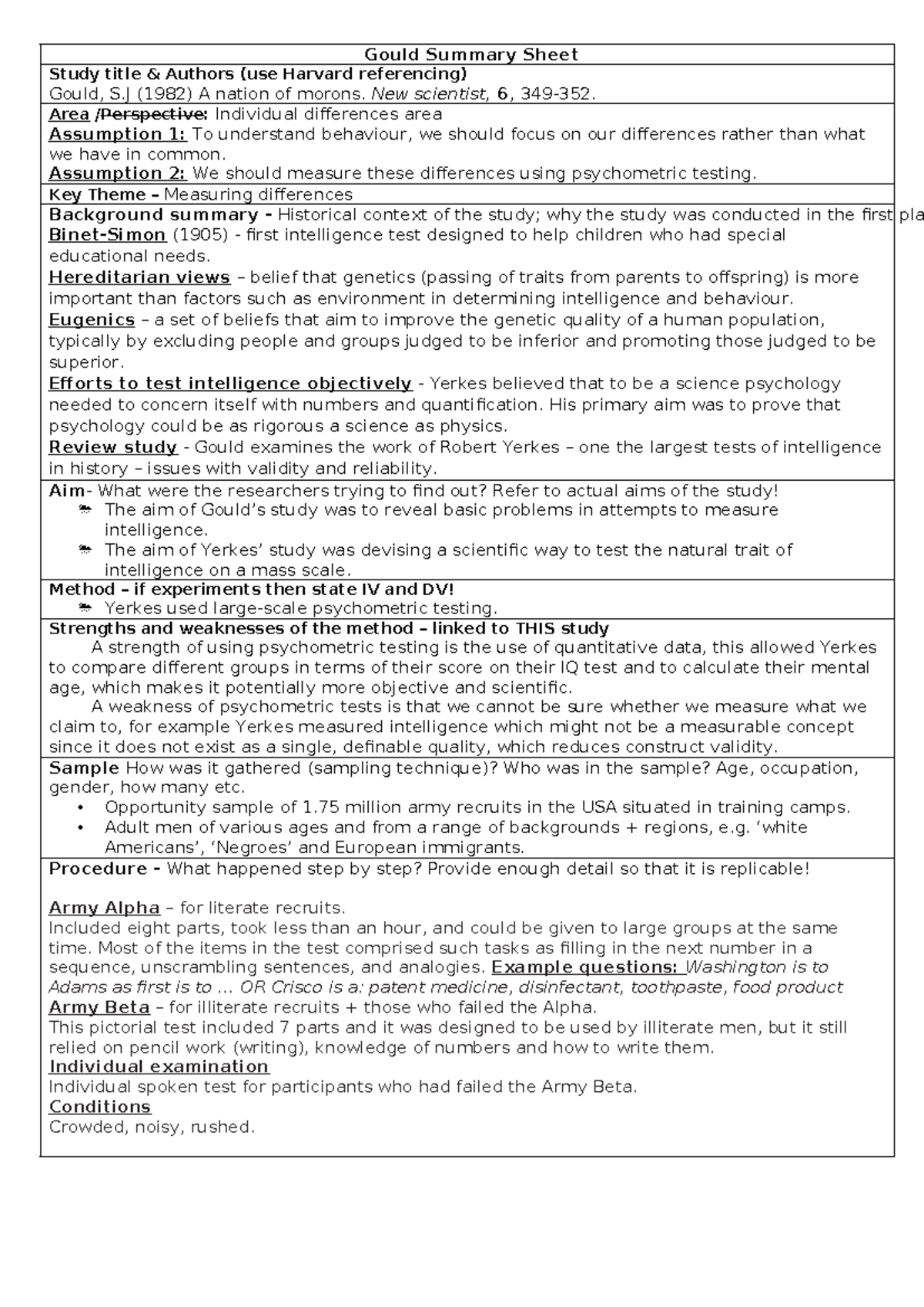 Gould e-sheet - Gould Summary Sheet Study title & Authors (use Harvard ...