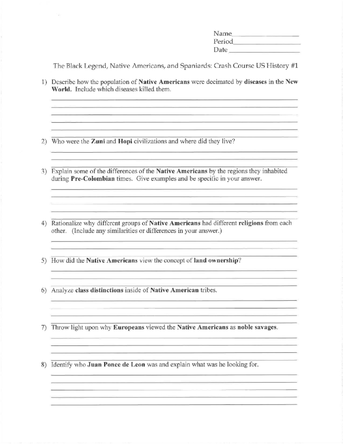 bruh i need help - Name Period Date The Black Legend, Native Americans ...