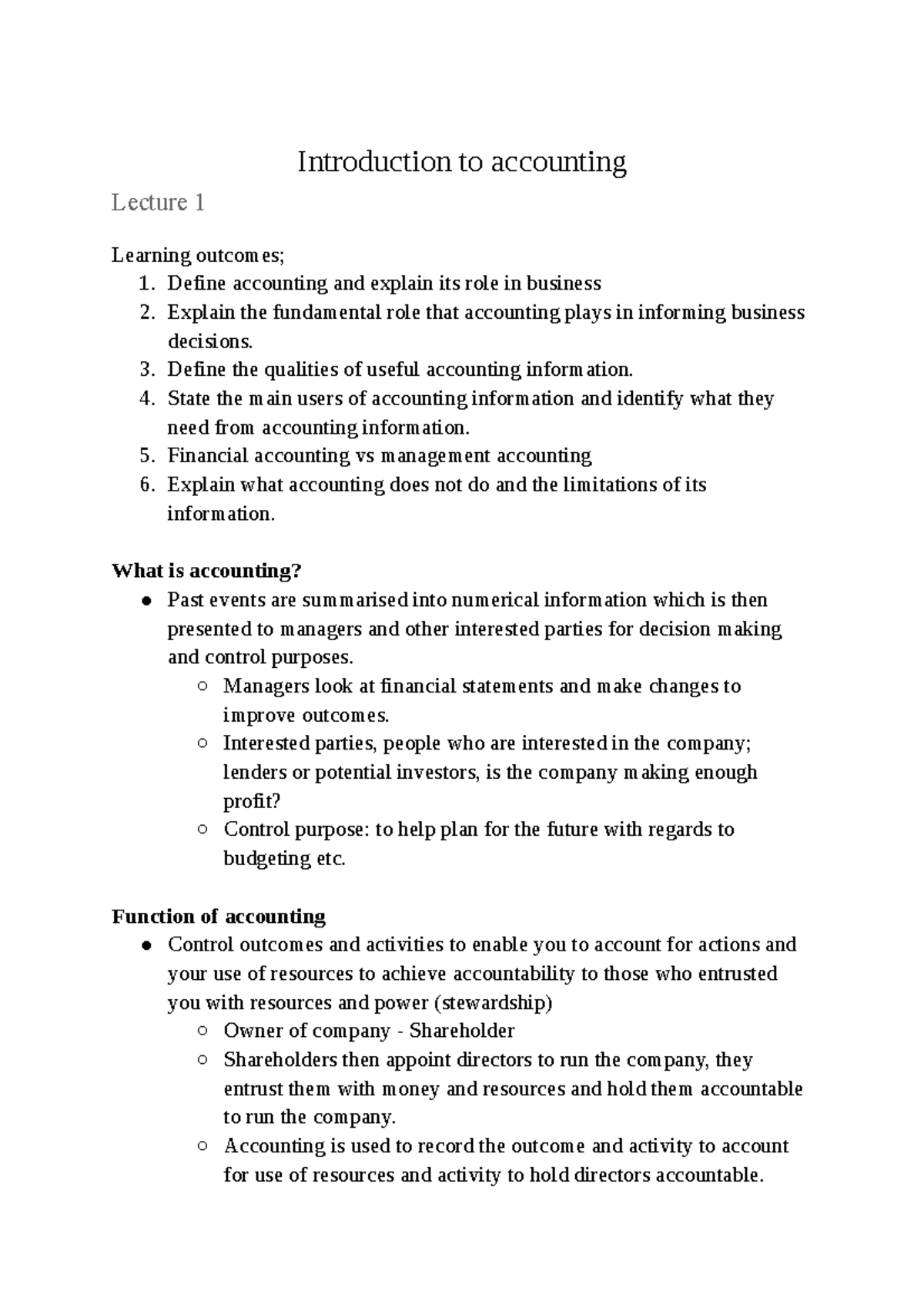 Intro to accounting - Introduction to accounting Lecture 1 Learning ...