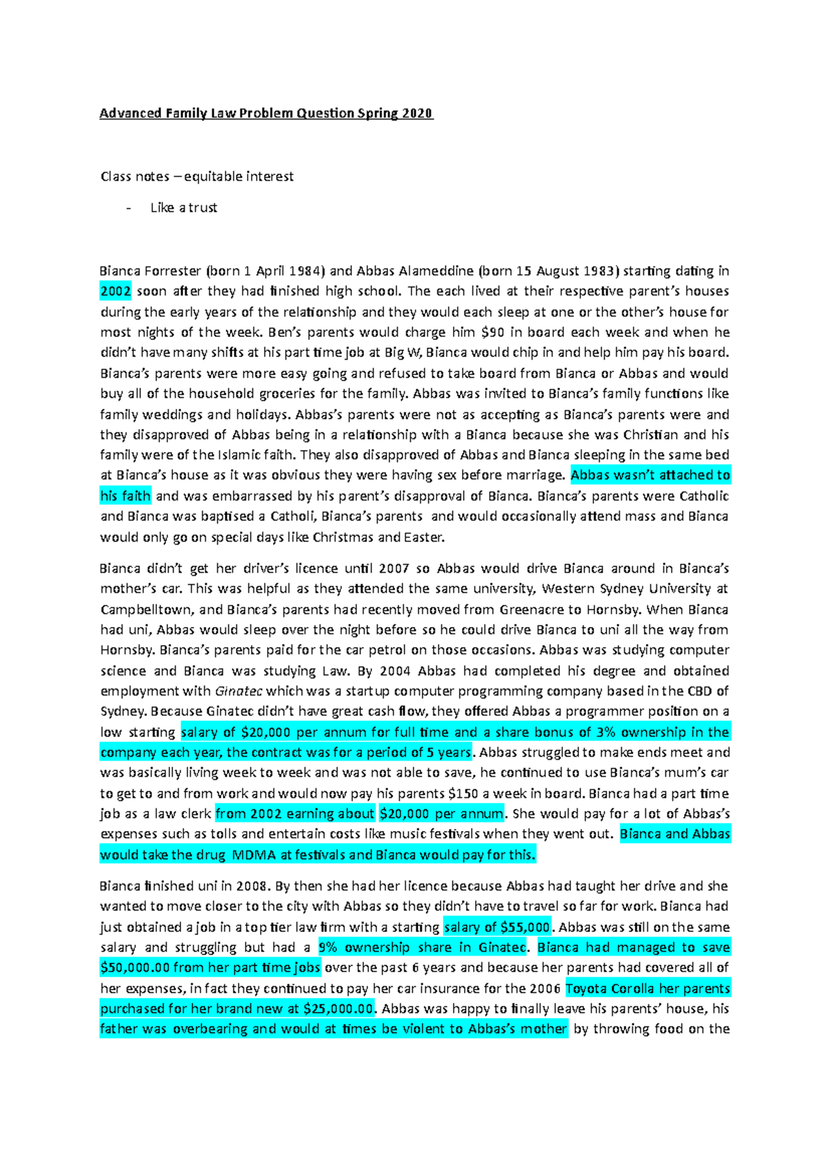 Problem question 2021 - Advanced Family Law Problem Question Spring ...
