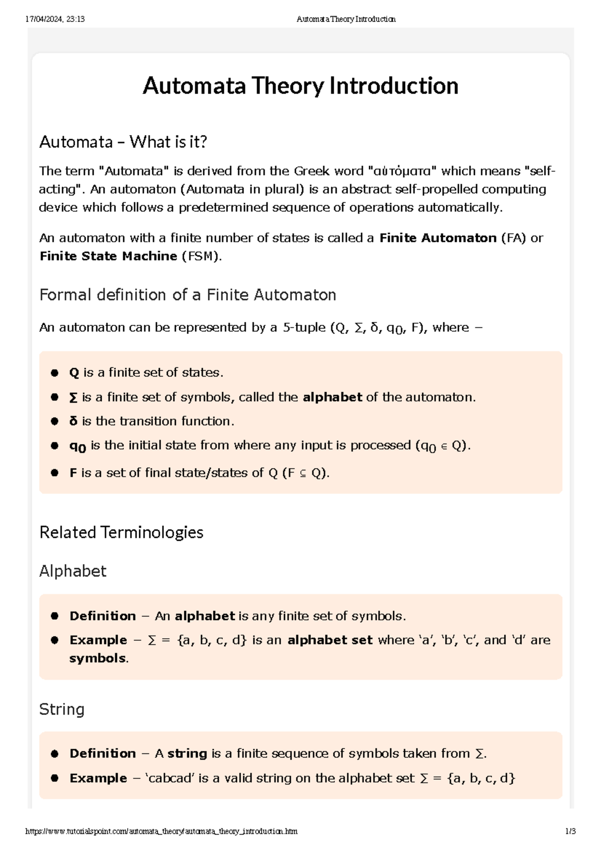 Automata Theory Introduction - 17/04/2024, 23:13 Automata Theory Introduction - Studocu