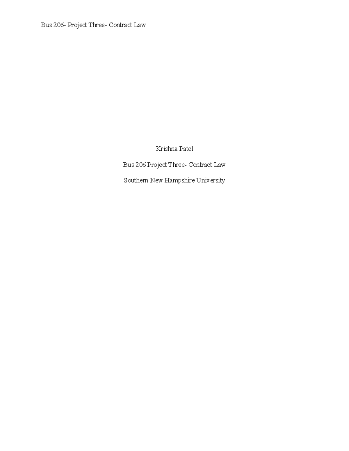 Bus 206 Project Three- Contract Law - HCM615 - SNHU - Studocu