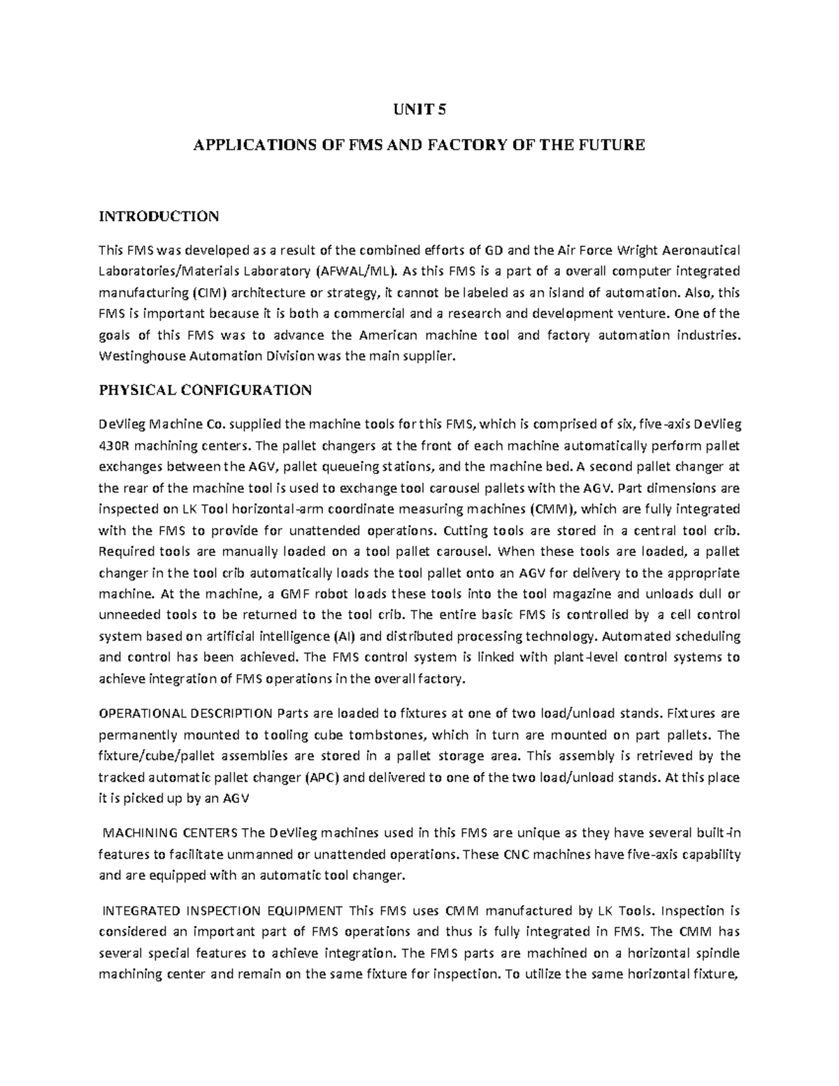 Applications OF FMS AND Factory OF THE Future notes - UNIT 5 ...