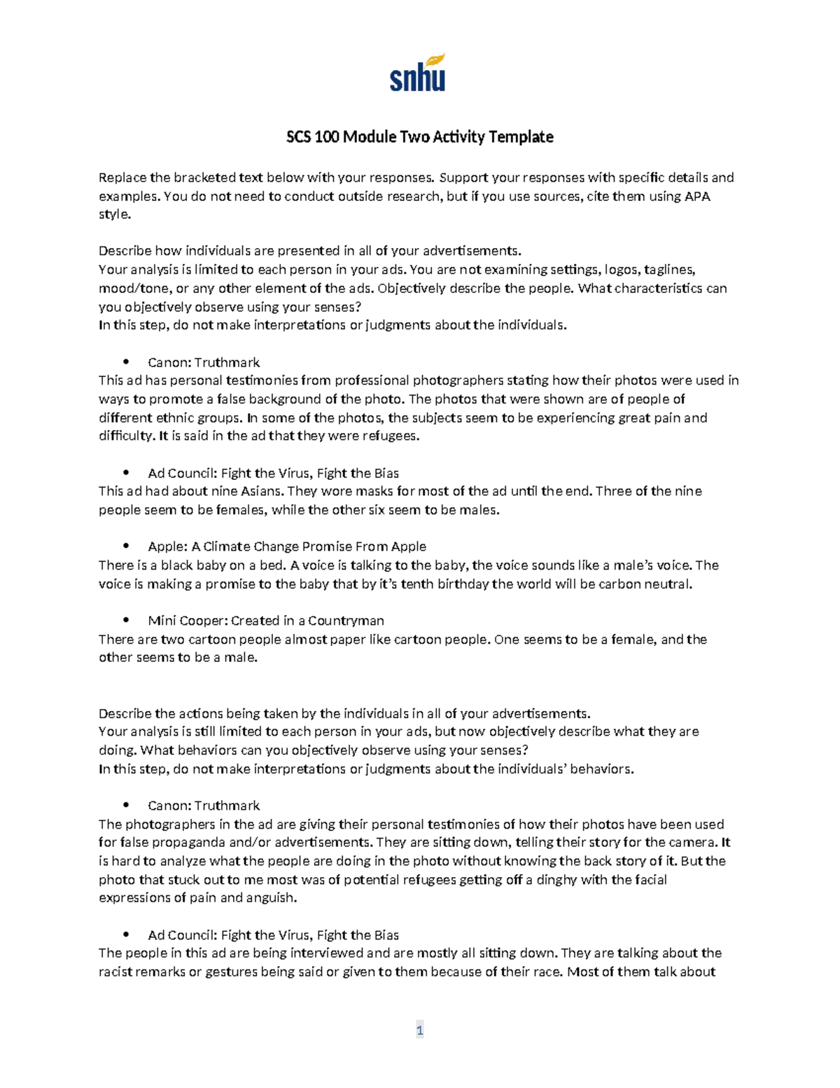 SCS 100 2-2 Activity - SCS 100 Module Two Activity Template Replace the ...